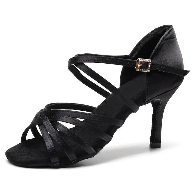 Women's Satin Strappy Latin Dance Heels with Soft Suede Sole - Ballroom ...