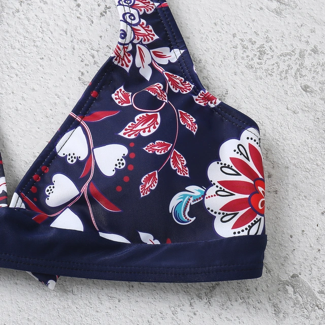 Damen Bademode Bikinis 2 Stück Badeanzug Rückenfrei Blumen Grün Blau