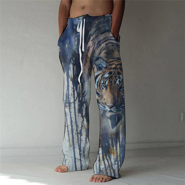 Men's Trousers Summer Pants Beach Pants Elastic Drawstring Design Front ...