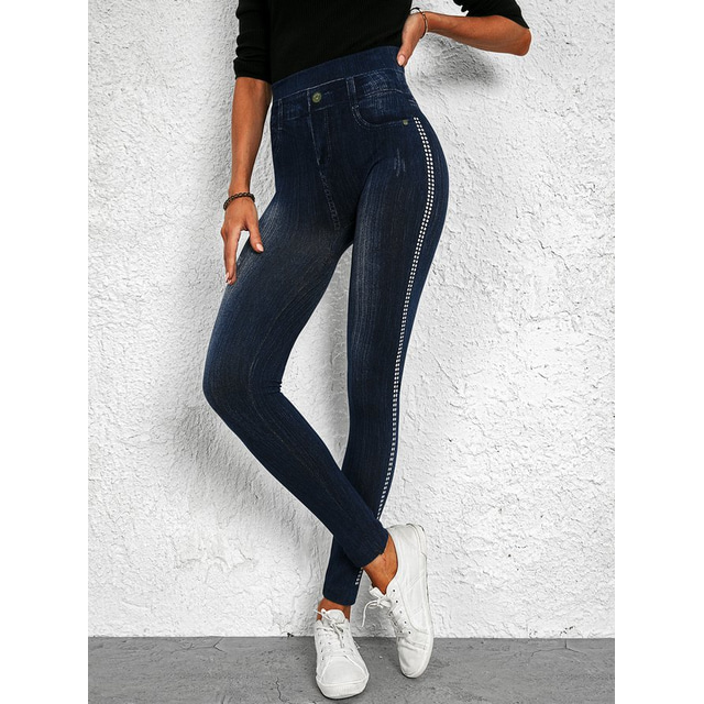 Femme Gym Legging Sport Pantalon de yoga Jegging Taille haute Spandex Noir Bleu de minuit ...