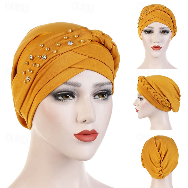 India Muslim Women Hijab Hat with Beads Turban Headscarf Islamic Head ...