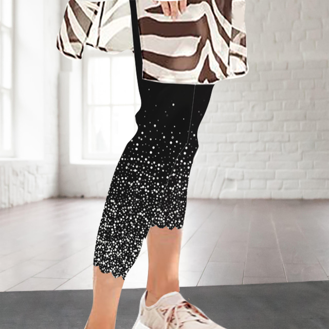 Femme Gym Legging Sport Pantalon de yoga Taille haute Spandex Noir Jambières Capri Tache ...