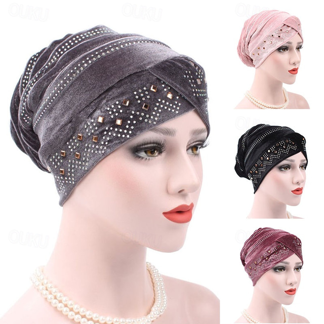 Solid Color Inner Hijabs Muslim Turban Caps For Women With Drill Ethnic ...