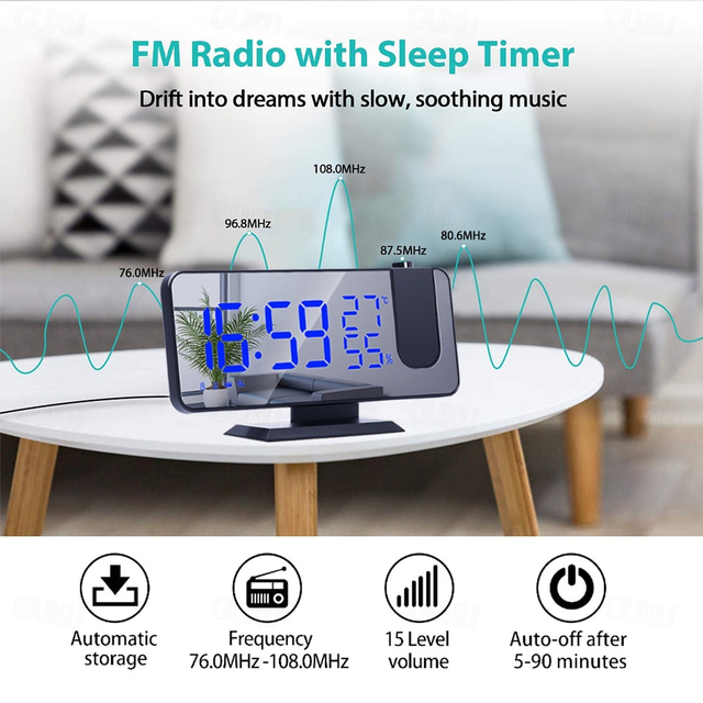 LED Digital Projection Alarm Clock Electronic Alarm Clock with ...