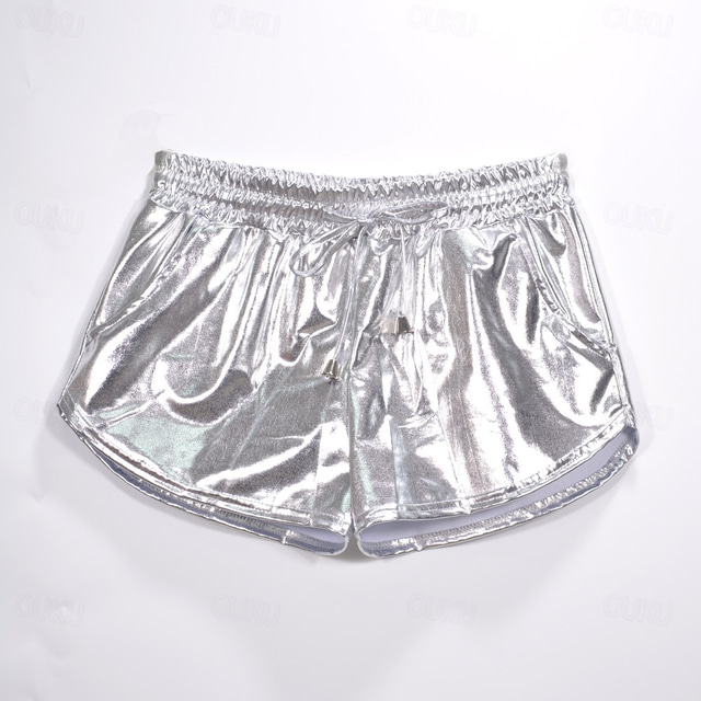 Metallic 1980s Shiny Latex Patent Shorts PU Leather Women's Masquerade ...