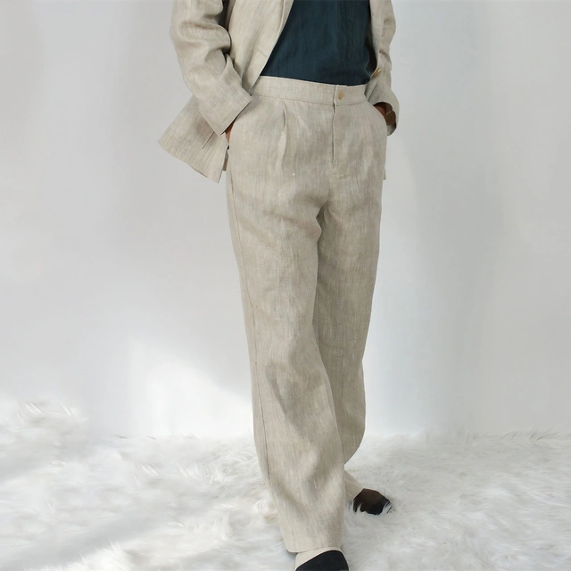 Men's Linen Pants Trousers Summer Pants Pleated Pants Straight Leg ...