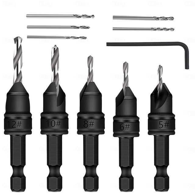 1 Set, Countersink Drill Bit Set, 6pcs Free Replaceable HSS Drill Bits ...