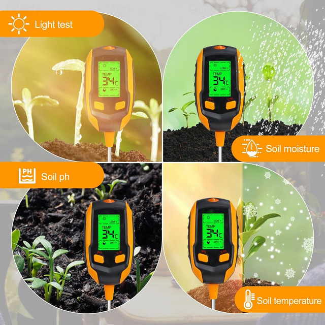 4-in-1 Soil Moisture Meter Inspection Plant Temperature/Soil Moisture ...