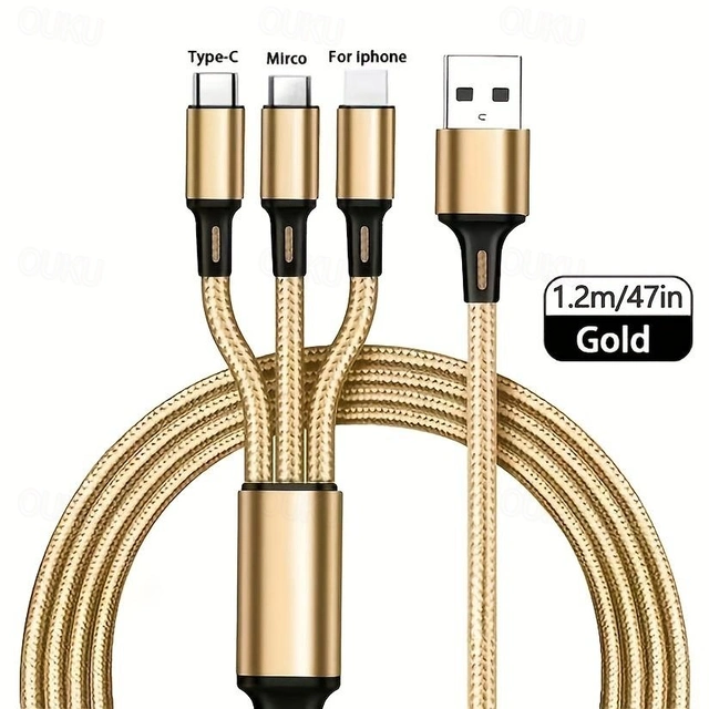 3 In 1 Cables ,Phone Charger Cord A/C To Phone +Type C+Micro Nylon ...