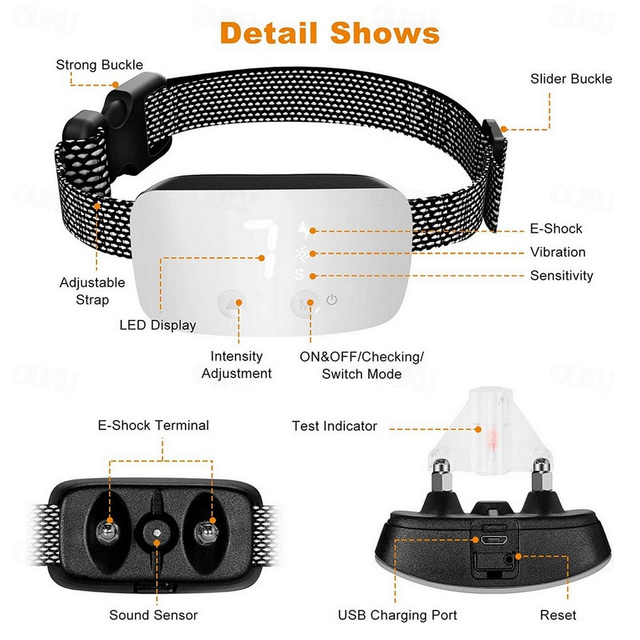 Upgrade Touch Screen Anti Bark Dog Collar IP67 Waterproof Rechargeable ...