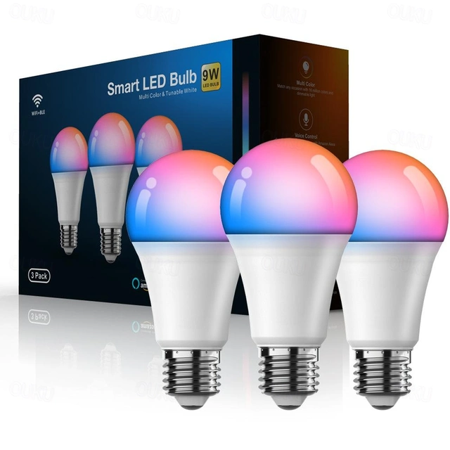 Smart Light Bulb WiFi & Bluetooth Connect RGBCW Color Changing Dimmable ...