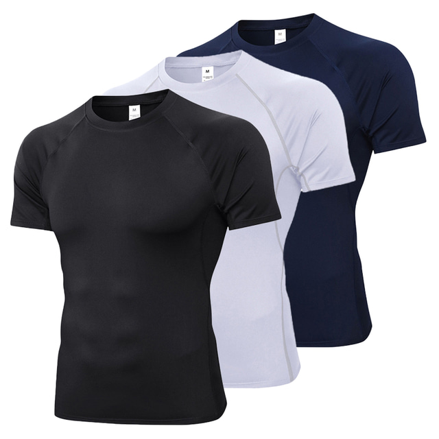 Men's Workout Shirt Compression Shirt 3 Pack Short Sleeve Compression Clothing Athletic ...