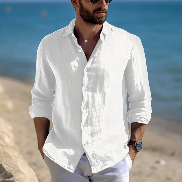 Férfi Ing vászon ing Nyári póló Strandruházat Gombos póló Alkalmi ing ...