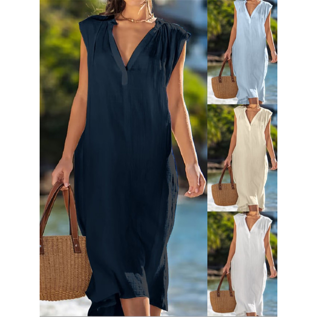 Mujer Vestido informal Vestido de lino de algodón Vestido de cambio Vestido Midi Mezcla de ...