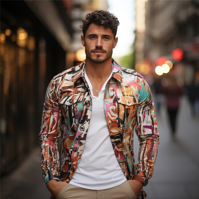 Homme Chemise Dégradé Imprimés Photos Col Rabattu Jaune Orange