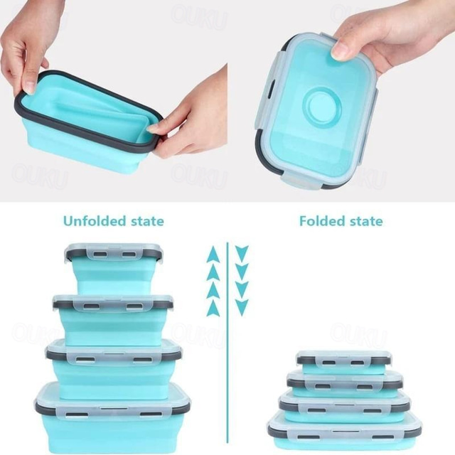 Square Silicone Crisper Refrigerator Outdoor Portable Lunch Box ...
