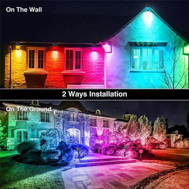 Colorful RGB Solar Lawn Lamp Ground Plug-in Floodlight Outdoor High ...