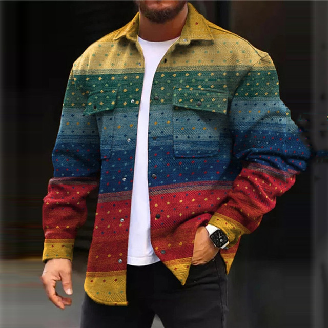 Homme Chemise Dégradé Imprimés Photos Géométrie Col Rabattu Arc En Ciel