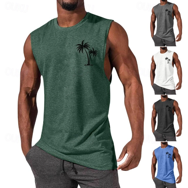 Men's Graphic Palm Tree Vest Top Sleeveless T Shirt for Men Cap Sleeve ...