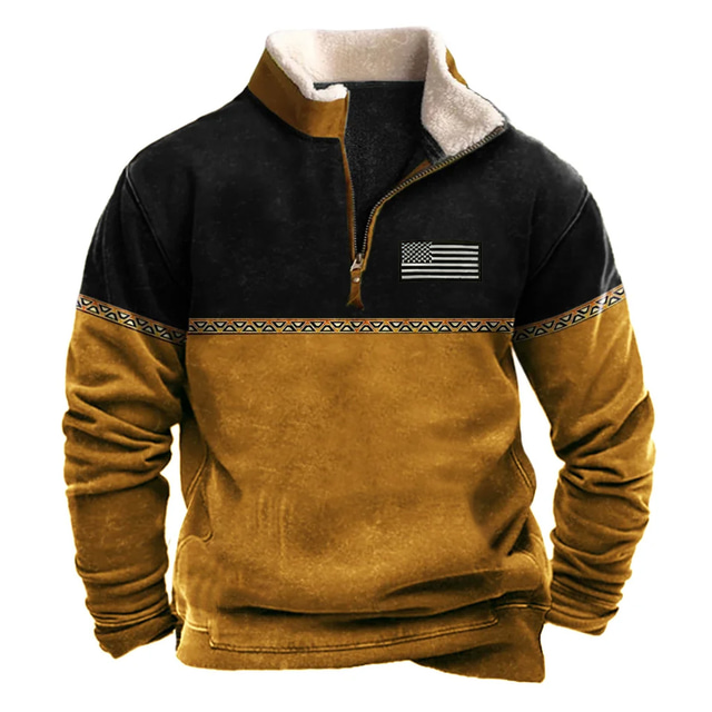 Homme Sweat Shirt Sweat Zippé Bleu Marron Vert Kaki Demi Fermeture