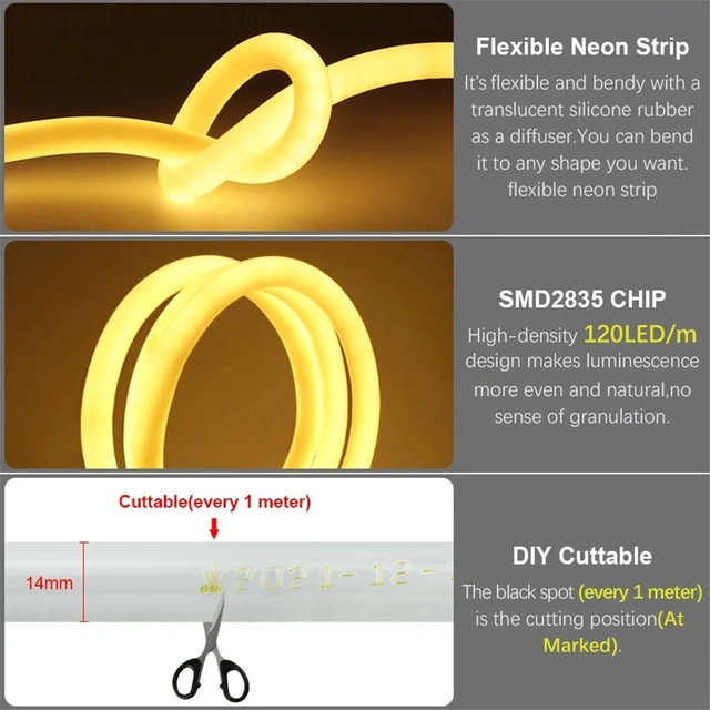 360 Round Neon Led Light Strip 220V-240V Tube Flexible Rope Lights ...