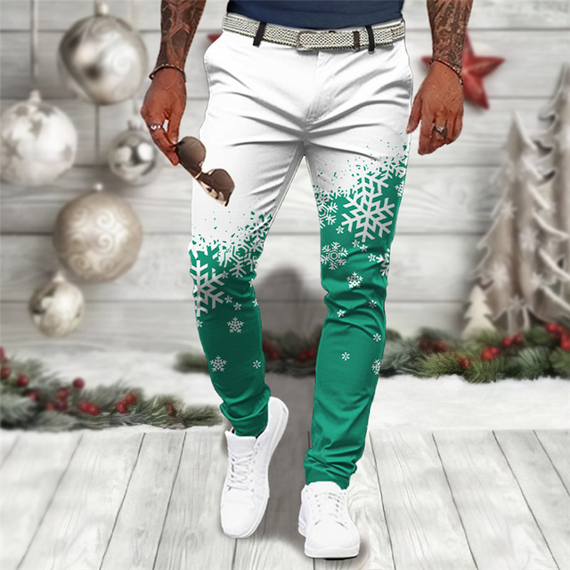 Christmas Men's Christmas Scene Printed Pants Snowflake Casual 3D Print ...