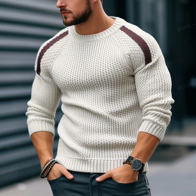 Men's Pullover Sweater Jumper Cropped Sweater Ribbed Knit Regular ...