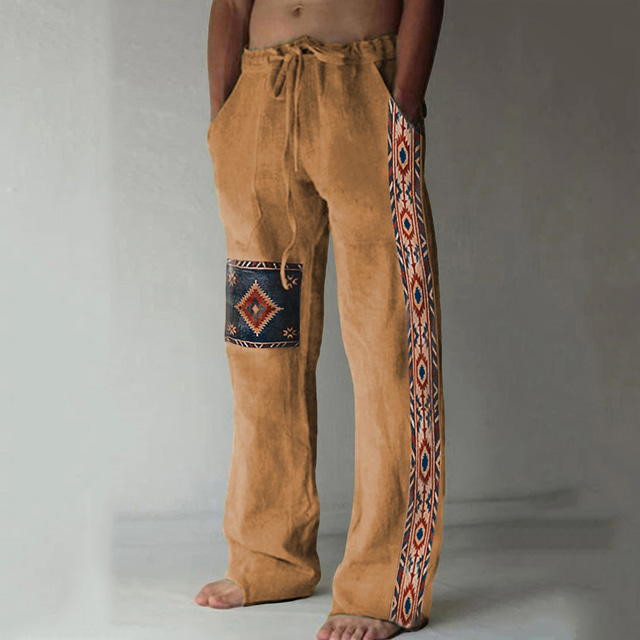 Men's Geometric Pattern Graphic Prints Linen Pants Trousers Summer ...