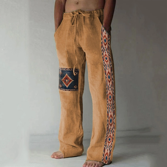 Men's Geometric Pattern Graphic Prints Linen Pants Trousers Summer ...