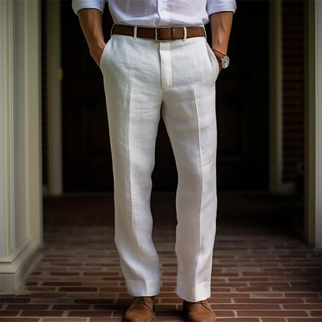 Men's Linen Pants Trousers Summer Pants Button Front Pocket Straight ...