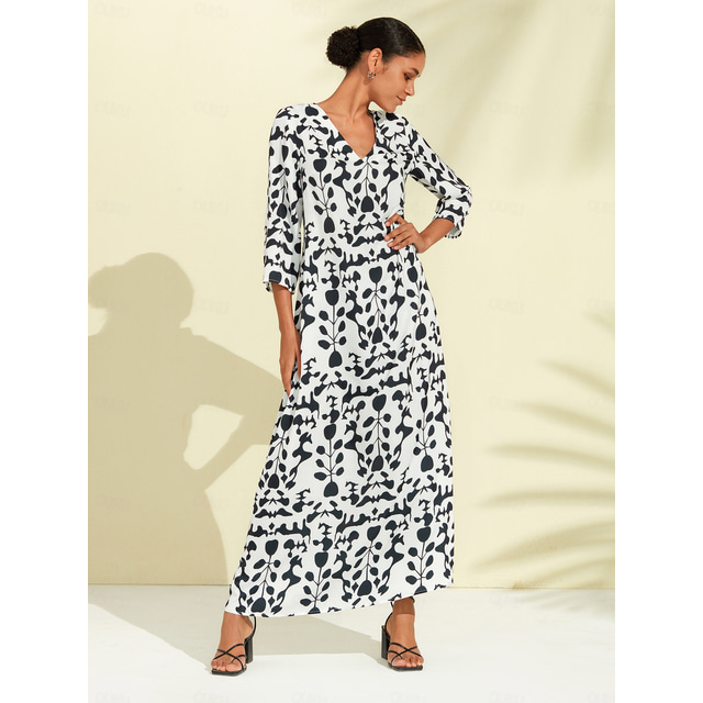 Satin Floral Geometric Maxi Dress 2026 - US $113.99