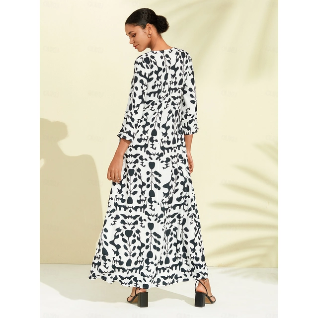 Satin Floral Geometric Maxi Dress 2026 - US $113.99