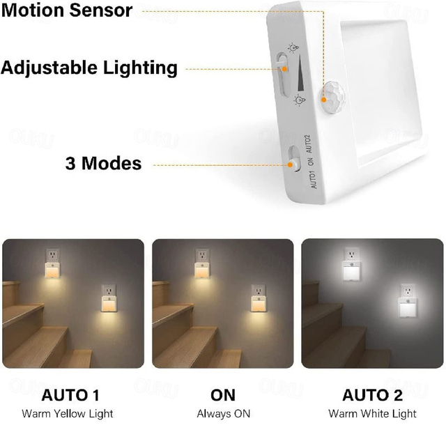 LED Night Light Smart Motion Sensor Dimmable Emergency Lamp White Warm ...