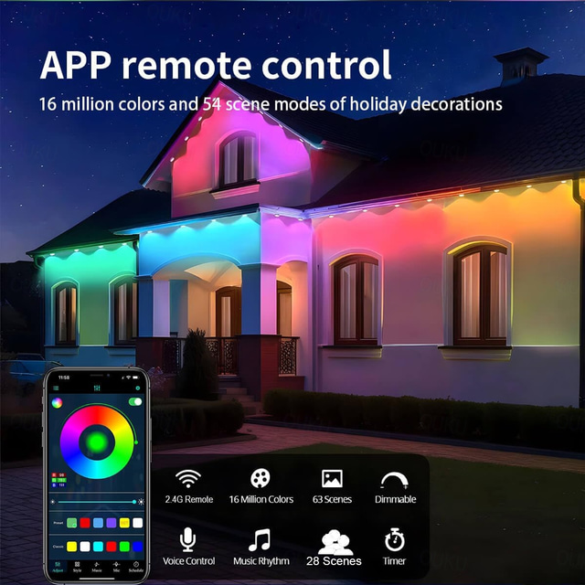 USB interface Black Permanent Eaves Light, LED String Eternity Lights ...