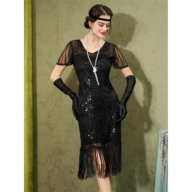 Roaring 20s 1920s Knee Length Flapper Dress Outfits Cocktail Dress ...