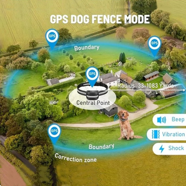 GPS Wireless Electric Dog Fence Collar System Safe Dog Containment System Boundary Easy Setup ...