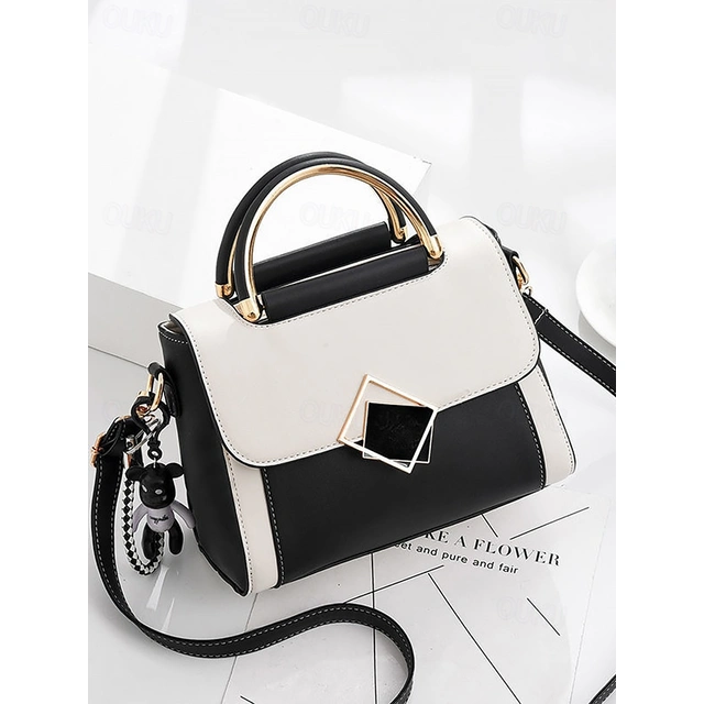Women's Two-Tone Handbag with Gold Handle and Crossbody Strap | Elegant ...