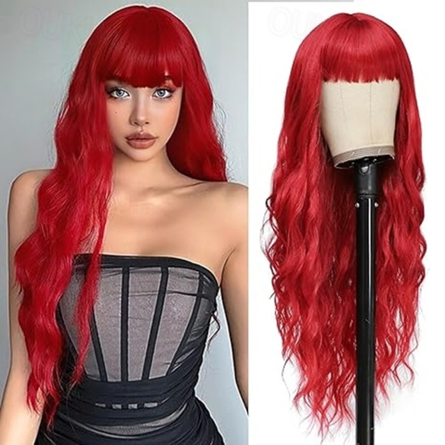 Wig With Bangs Curly Wigs for Women Long Wavy Wig Synthetic Colorful ...