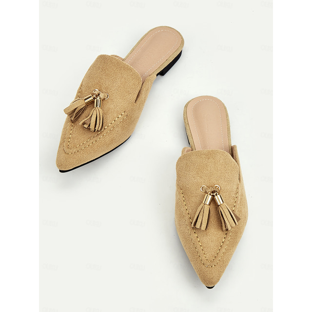 Women's Stylish Camel Suede Loafer Mules with Tassel Detail | Perfect ...