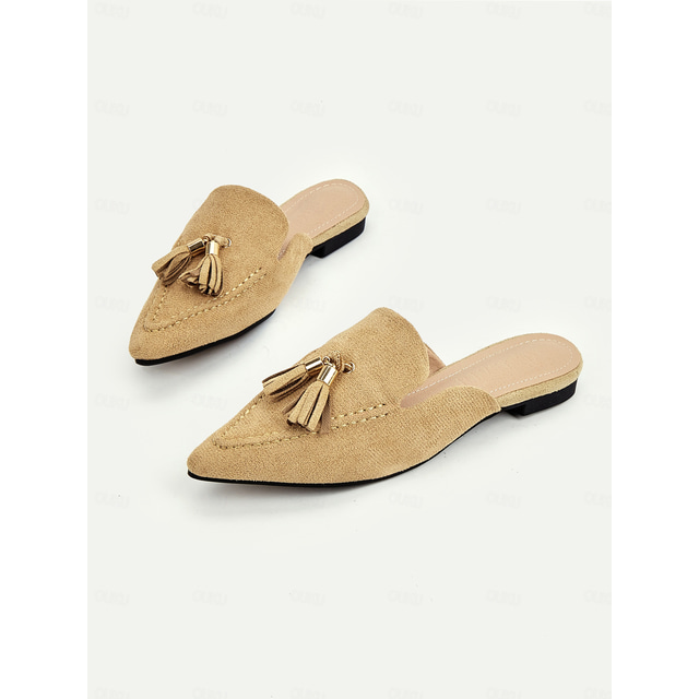 Women's Stylish Camel Suede Loafer Mules with Tassel Detail | Perfect ...