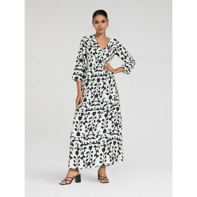 Satin Floral Geometric Maxi Dress 2026 - US $113.99