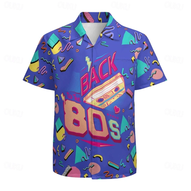 Retro Vintage 1980s Shirt Aloha Shirt Disco Geometric Fancy Dress Men's ...
