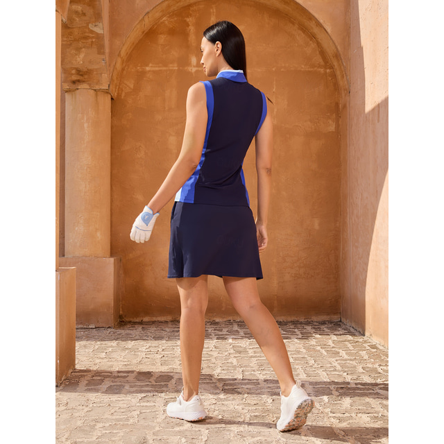 Women's Golf Polo Shirt Navy Blue Sleeveless Top Ladies Golf Attire ...