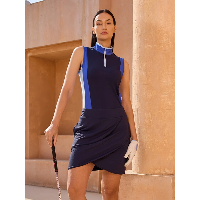 Women's Golf Polo Shirt Navy Blue Sleeveless Top Ladies Golf Attire ...