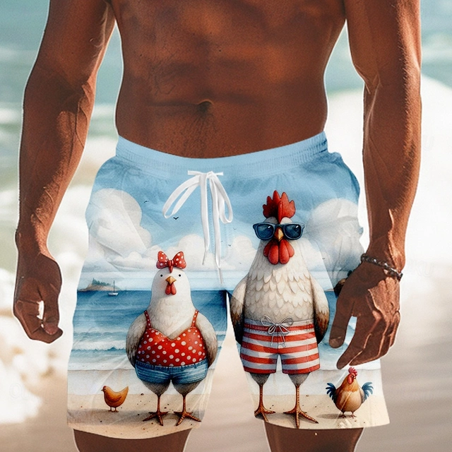 Men's Animal Chick Funny Swim Trunks Swim Shorts Board Shorts Mid Waist ...