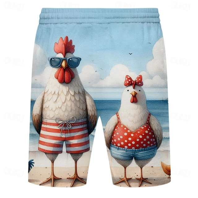 Men's Animal Chick Funny Swim Trunks Swim Shorts Board Shorts Mid Waist ...