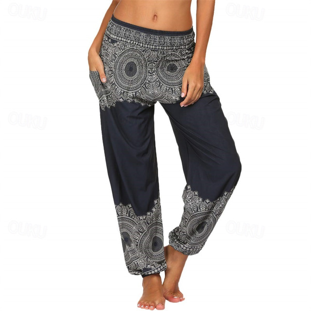 Retro Vintage Boho 1970s Harem pants Yoga Pants Hippie Smocked Waist ...