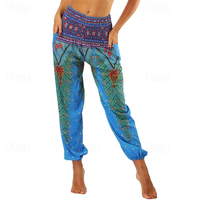 Retro Vintage Boho 1970s Harem pants Yoga Pants Hippie Smocked Waist ...
