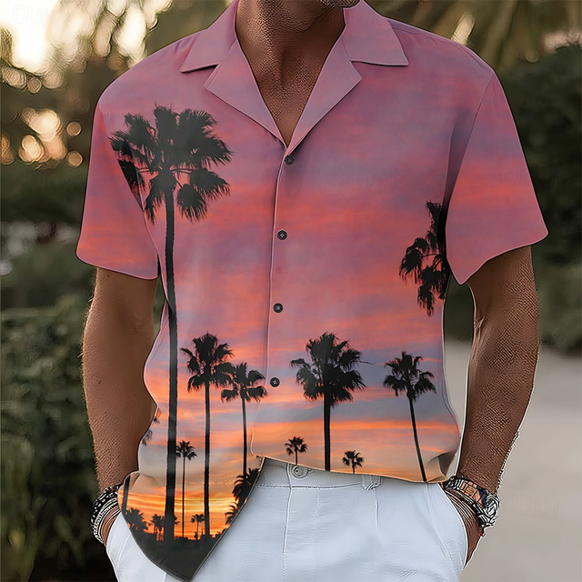Men's Coconut Tree Sunset Tropical Plants Shirt Cuban Collar Shirt ...