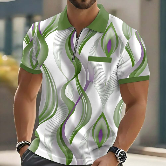 Men's Geometric Polo Shirts Short Sleeve Polo Shirts Lapel Casual ...